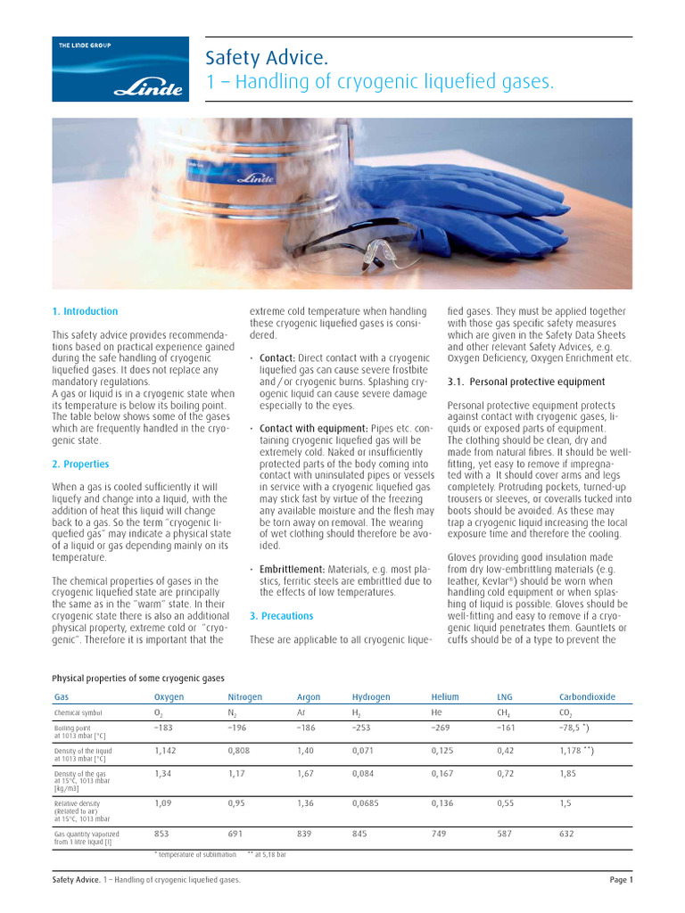 Handling of Cryogenic Liquefied Gases - tcm171-72930 | PDF | Cryogenics ...