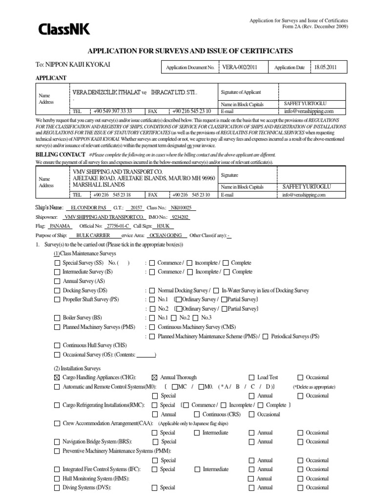 Ship Survey Application Form 2A | PDF | Industries | Shipping