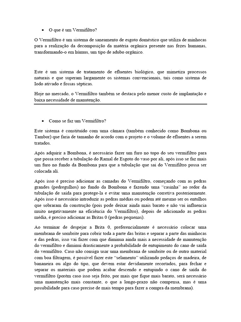 Como Fazer um Vermifiltro Eficiente | PDF | Águas residuais | Tanque ...