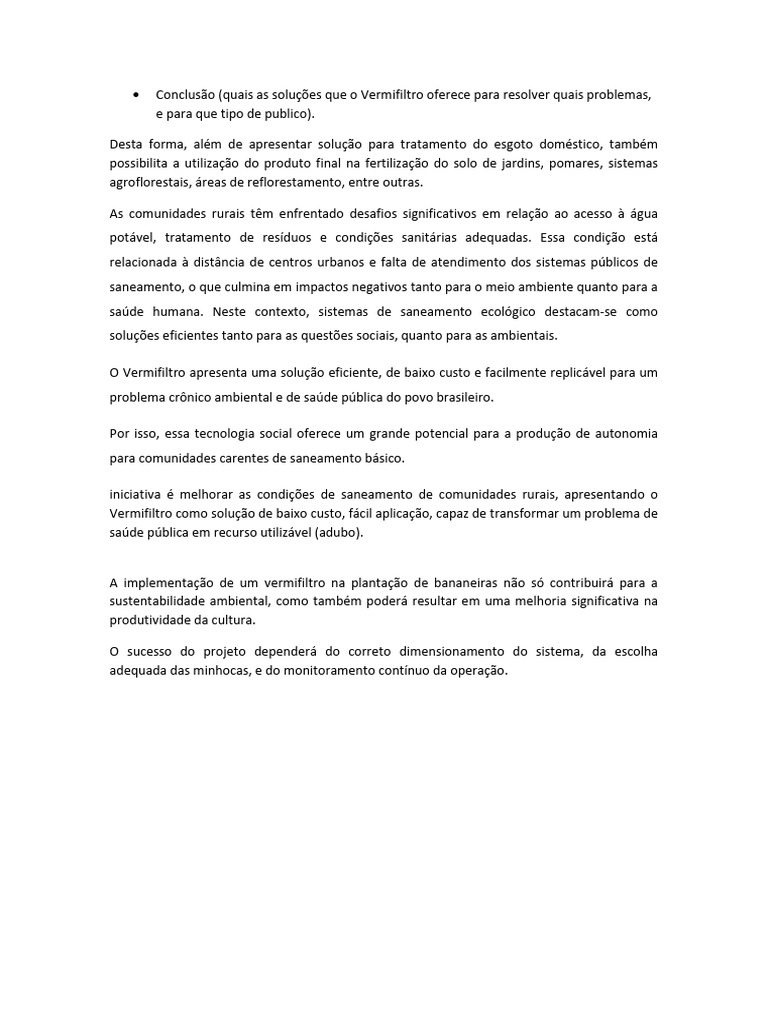 Vermifiltro: Solução Ecológica para Saneamento | PDF