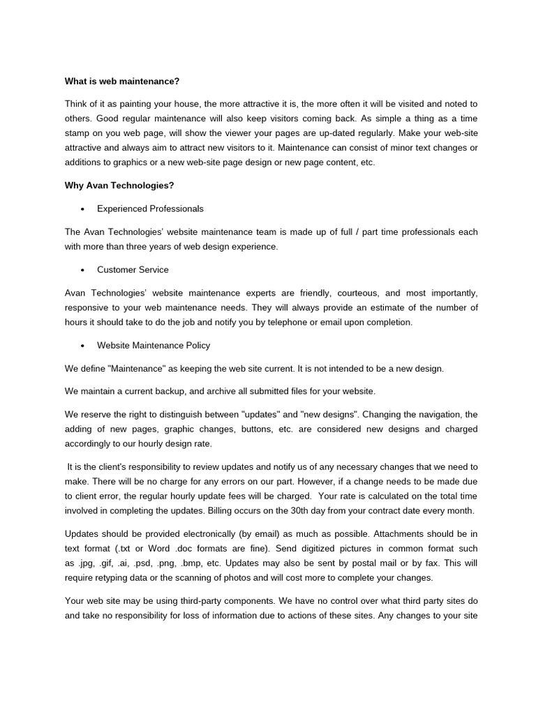 Sample Website Maintenance Contract | PDF | Computing | World Wide Web