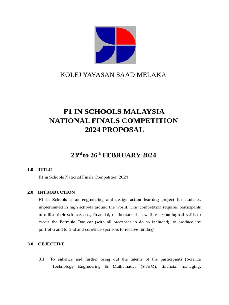 F1 in Schools National Finals Competition 2024 Proposal | PDF