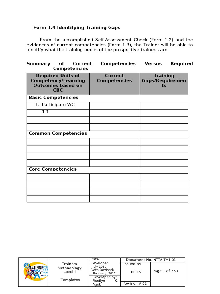 Training Gap Identification Template | PDF