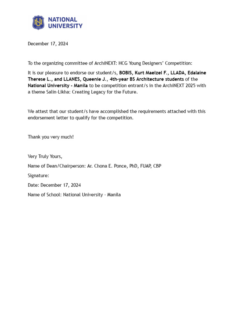 ArchiNEXT 2025 Endorsement Letter | PDF