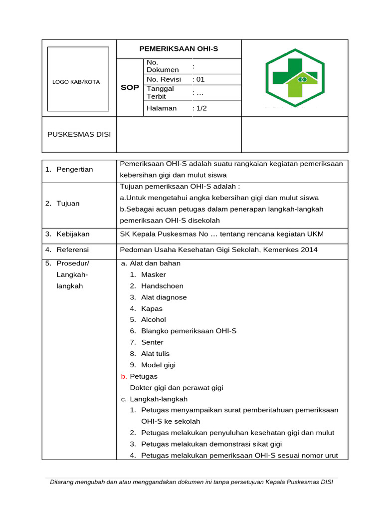 Sop Pemeriksaan Ohi-S | PDF