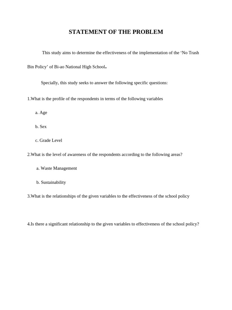 Statement of The Problem | PDF