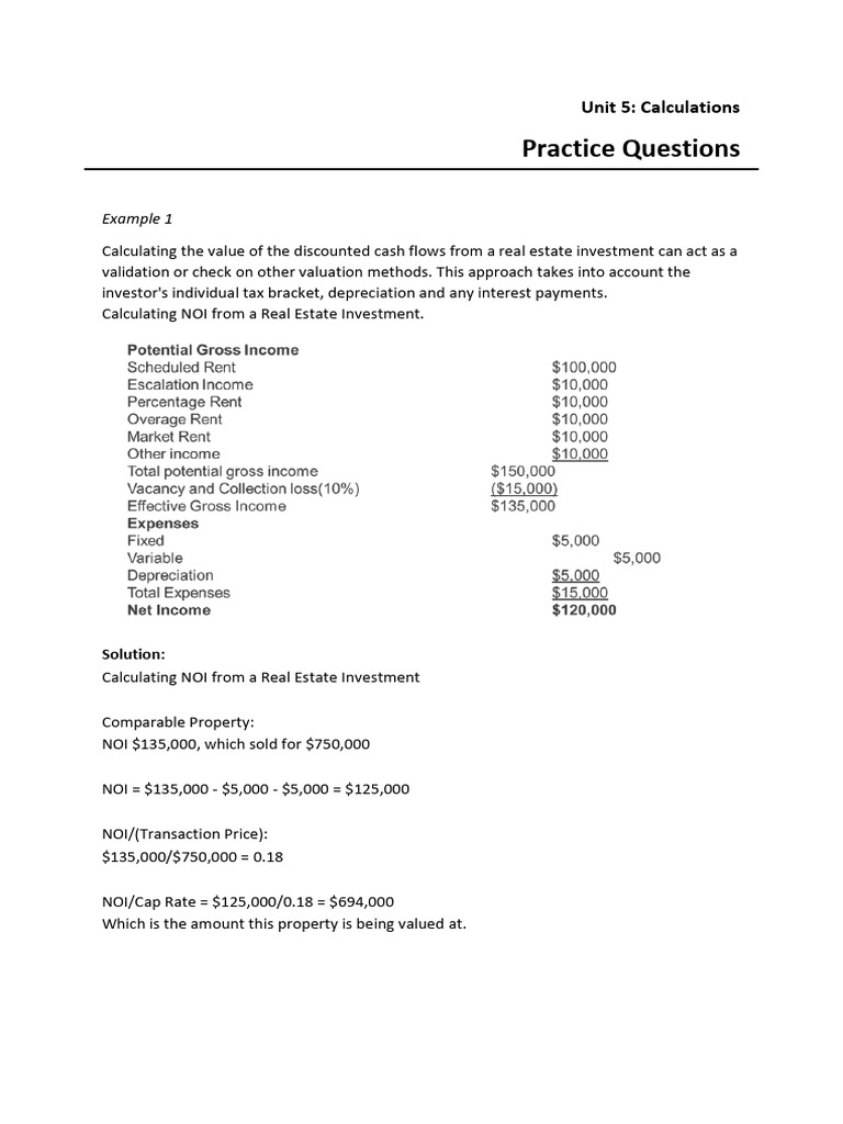 Unit 5 Property Practice Questions | PDF | Real Estate Investing | Net ...