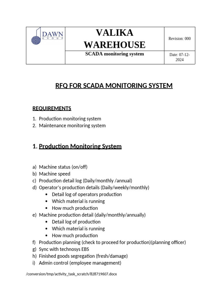 2024-12-07... RFQ For SCADA Monitoring System | PDF | Mechanical ...