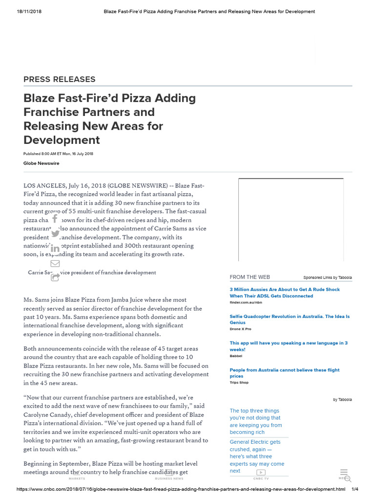 Blaze Pizza Expands Franchise Network | PDF | Franchising