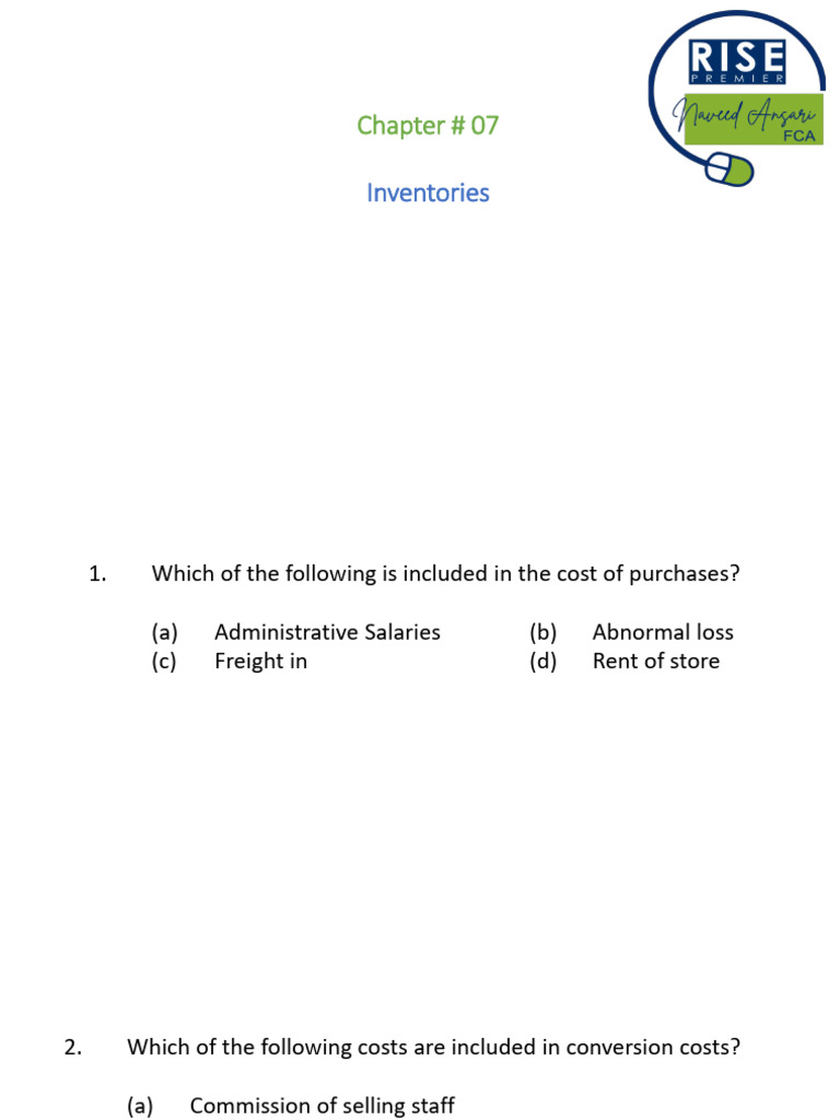 Ch # 07 Mcqz | PDF | Debits And Credits | Cost Of Goods Sold