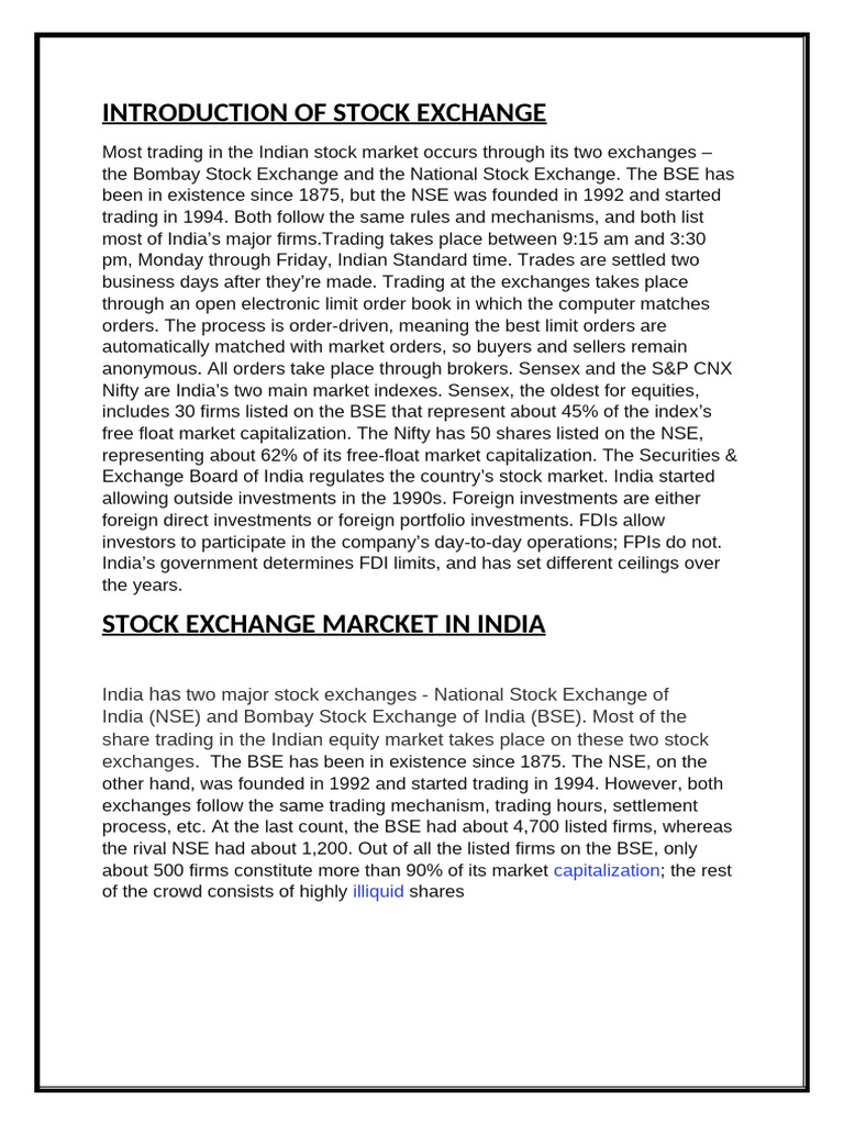 Introduction of Stock Exchange | PDF | Securities (Finance) | Stocks