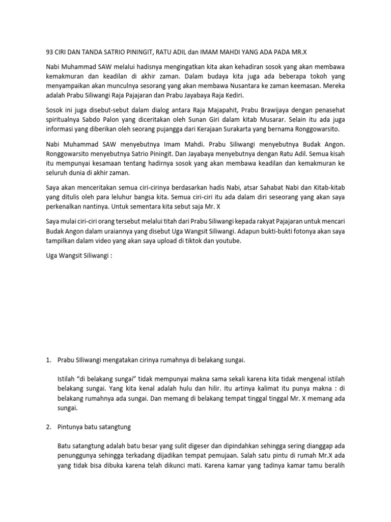 Satrio Piningit Dan Imam Mahdi Sudah Hadir | PDF