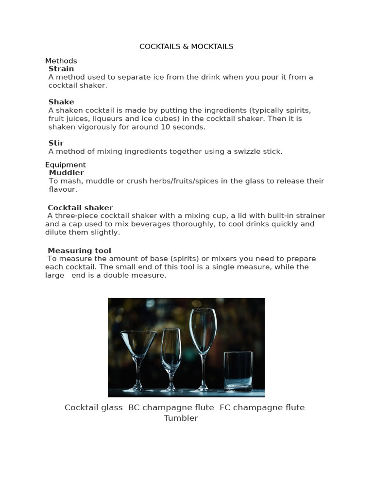 Beverage Procedure Samples | PDF | Martini (Cocktail) | Alcoholic Drinks