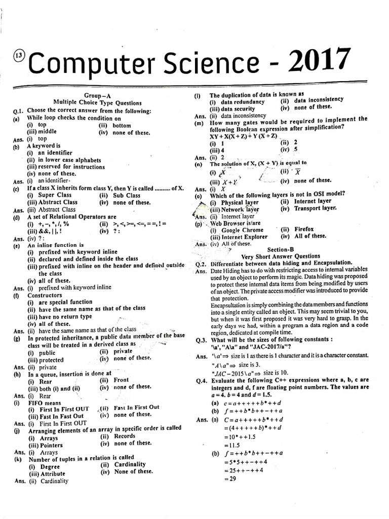 Jac Class 12 2017 Computer Science | PDF