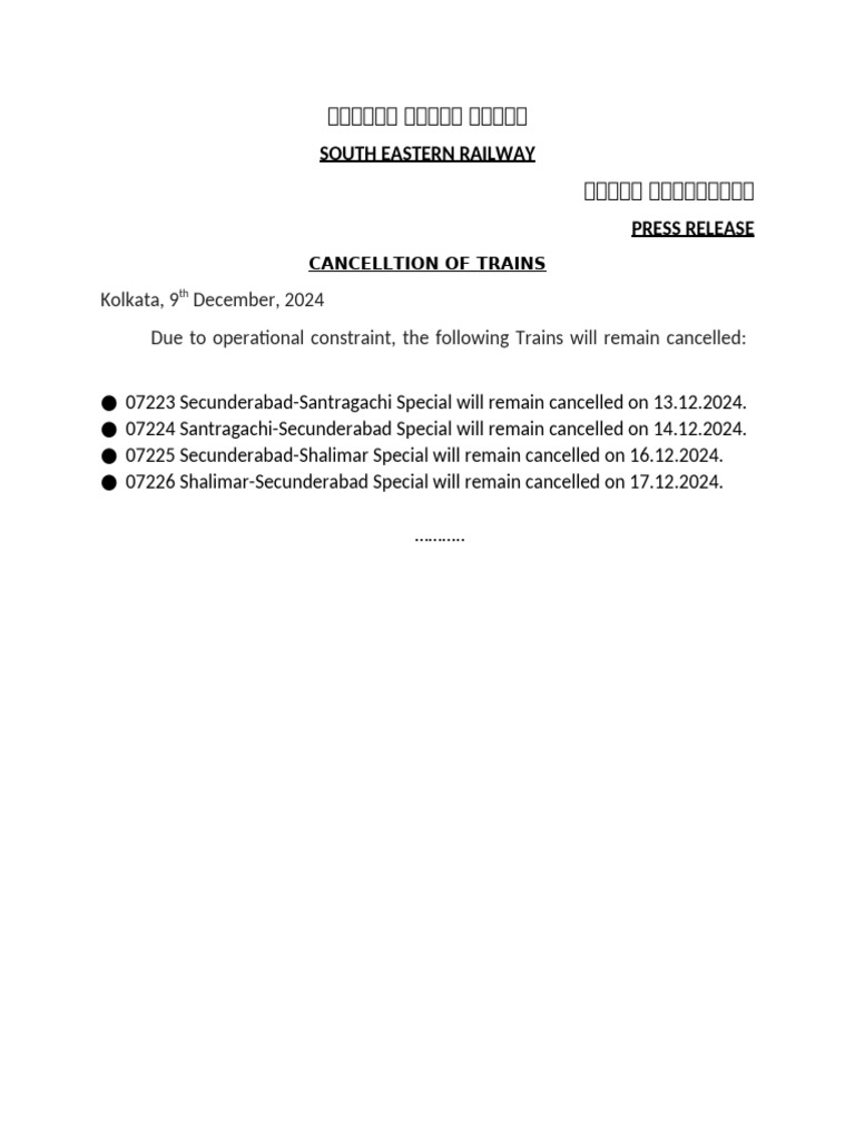 Cancellation of Trains | PDF