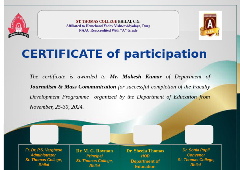 Mukesh Sir Participation Certificate FDP 2024-25 | PDF