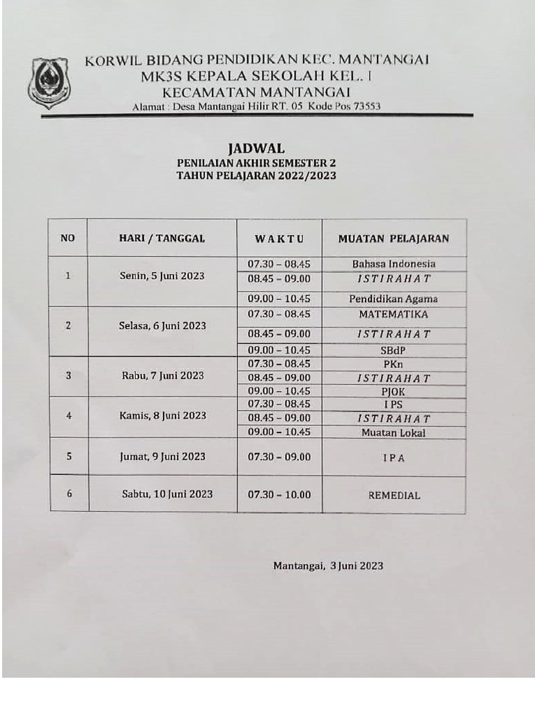 Jadwal PAS 2 thn 2022-2023 | PDF
