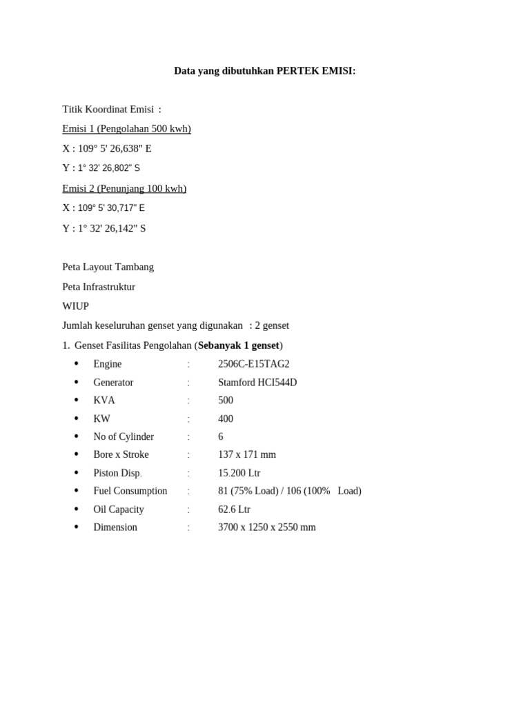 Kebutuhan Data Pertek Emisi PT Tap | PDF