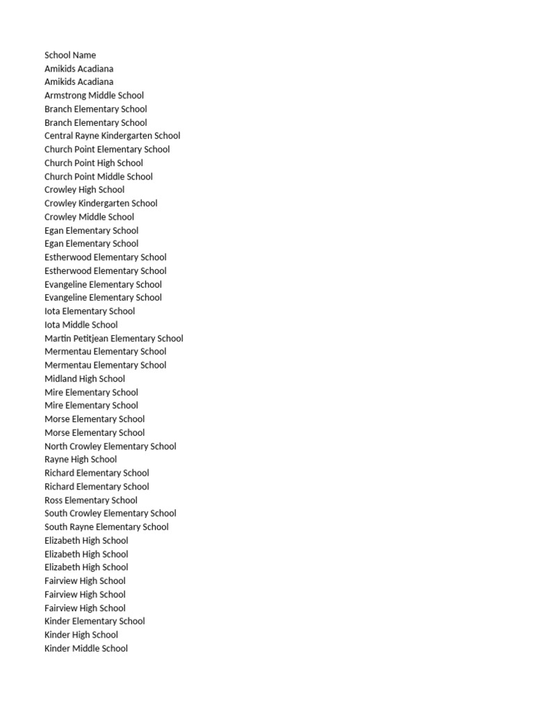 Charlie Public School List append | PDF | Schools | Louisiana