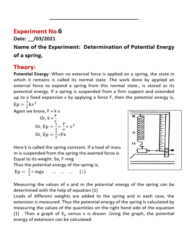 FairSheet-of-Potential-Energy-EV | PDF | Force | Potential Energy