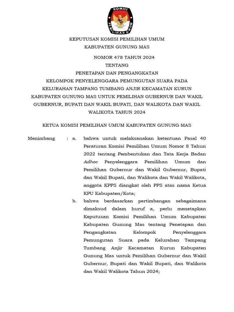 SK Pengangkatan KPPS Tta | PDF