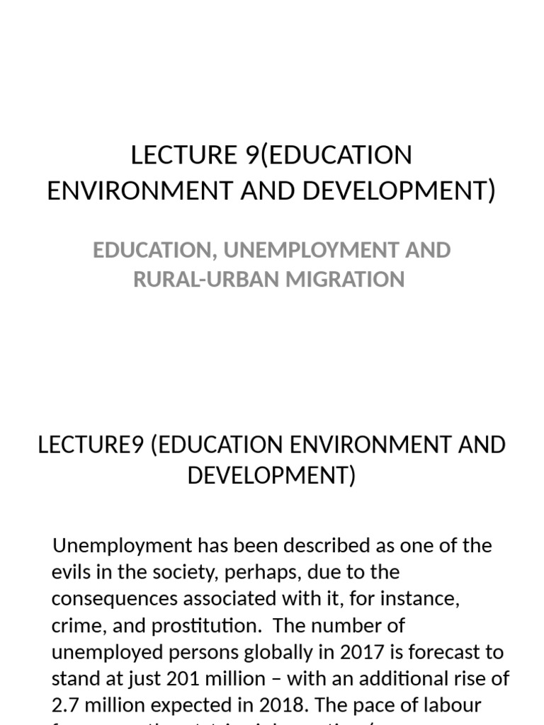 Lecture 9 (Education Environment and Development) | PDF | Unemployment | Business Cycle