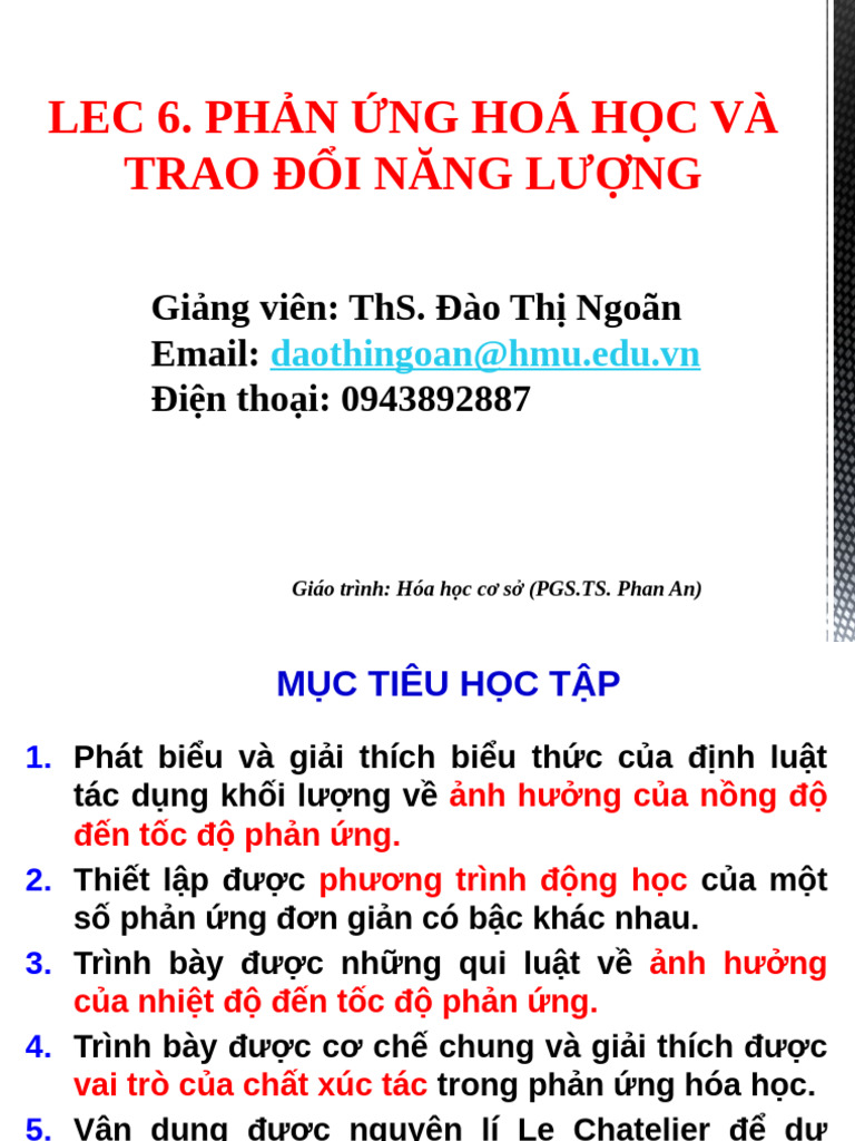 Lec6. Phản ứng hoá học và trao đổi năng lượng | PDF