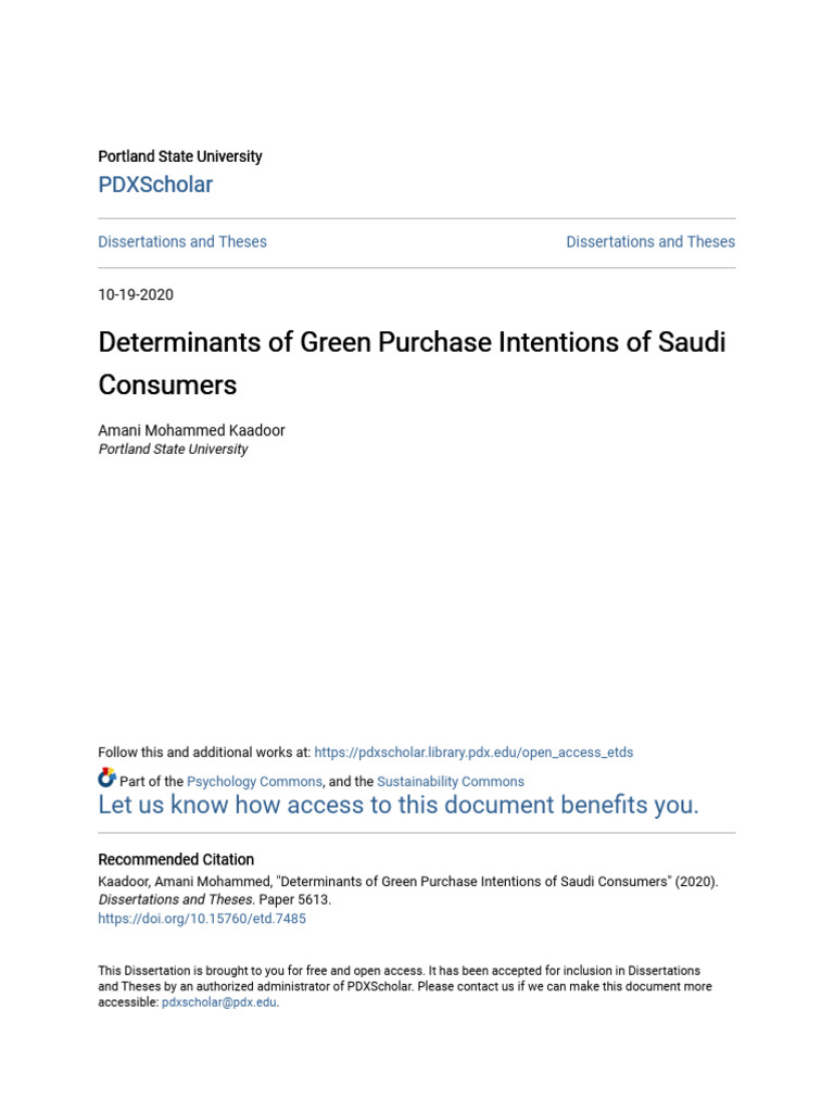 Determinants Of Green Purchase Intentions Of Saudi Consumers Pdf Intention Behavior