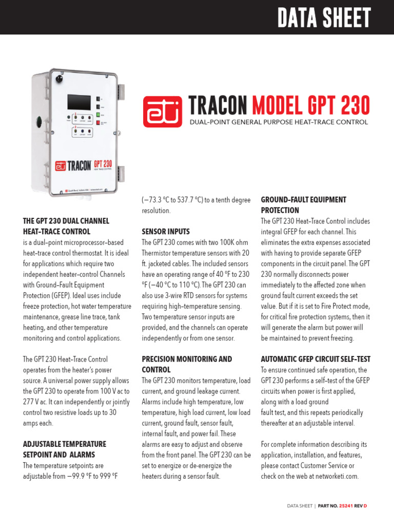 Eti Tracon GPT 230 Data Sheet | PDF | Electrical Wiring | Equipment