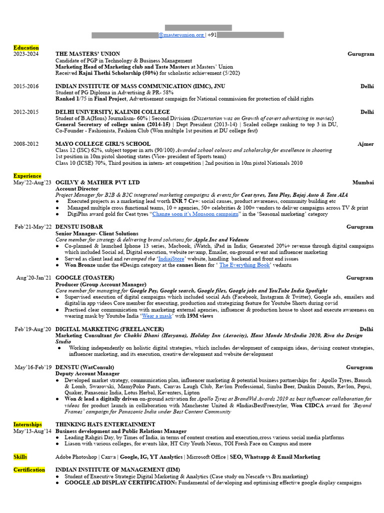 Sample_Resume (1) | PDF | Promotion And Marketing Communications | Mass Media