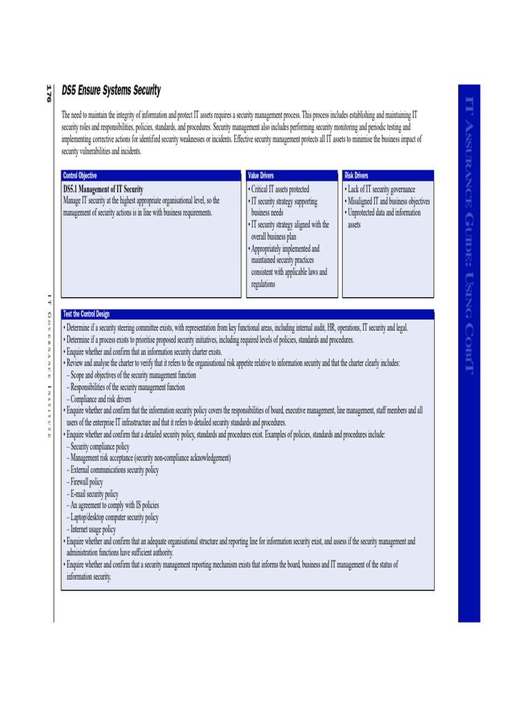 CobIT DS05 Security Management | PDF | Security | Computer Security