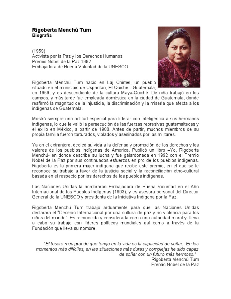 Biografia Rigoberta Menchu | PDF