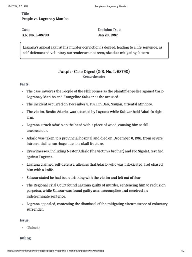 People vs. Lagrana y Manibo | PDF | Mitigating Factor | Murder