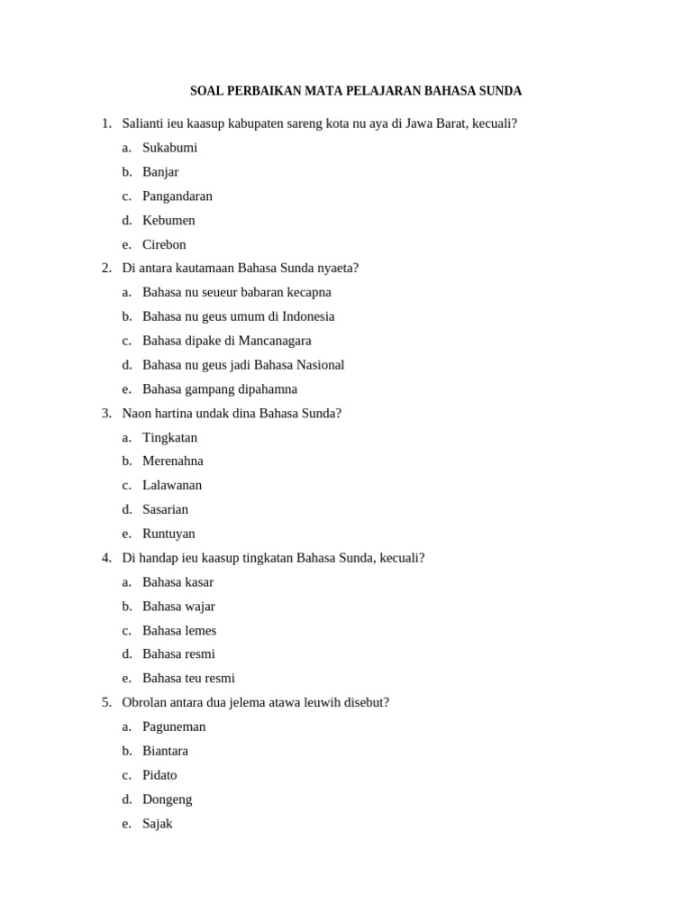 Soal Perbaikan Nilai Bhs Sunda | PDF