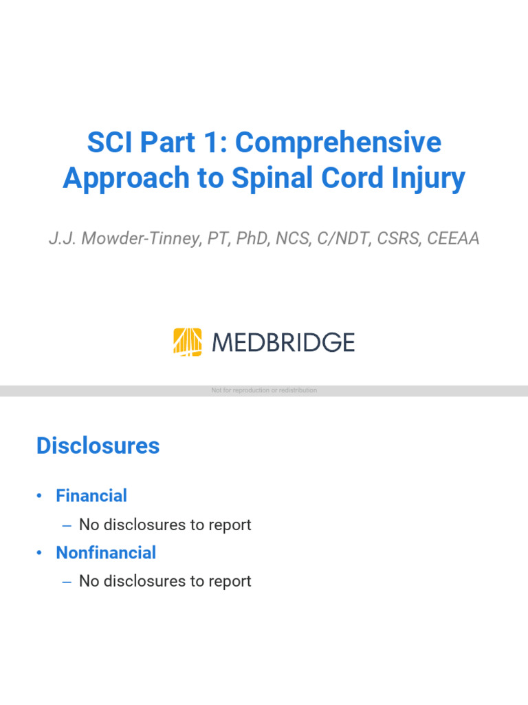 SCI - Part 1 - Comprehensive Approach To Spinal Cord Injury - PT | PDF | Clinical Medicine ...