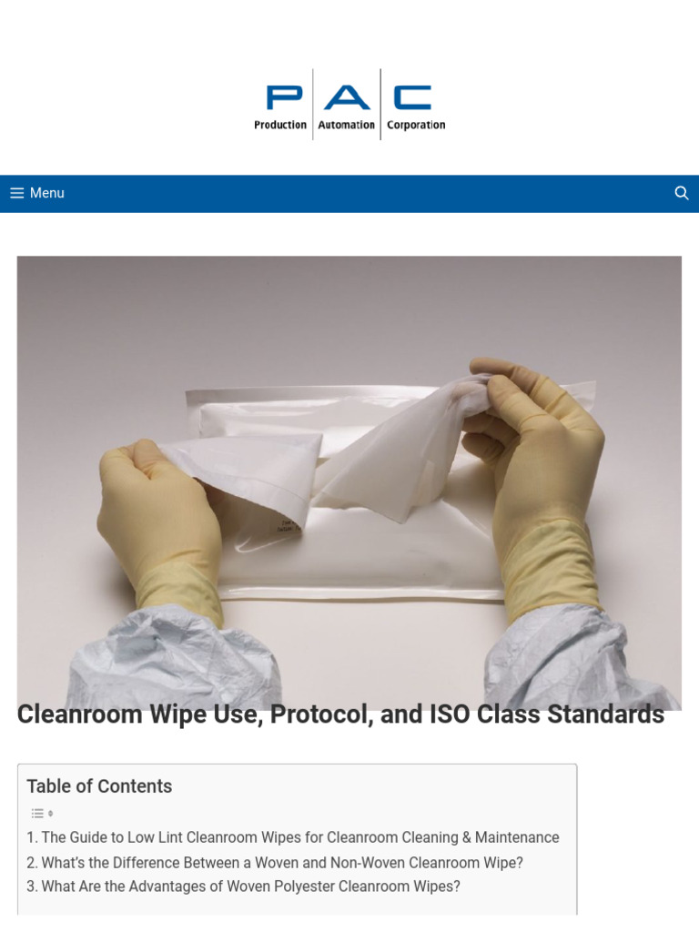 Cleanroom Wipes Guide - Woven and Non-Woven ISO Protocol + Materials ...