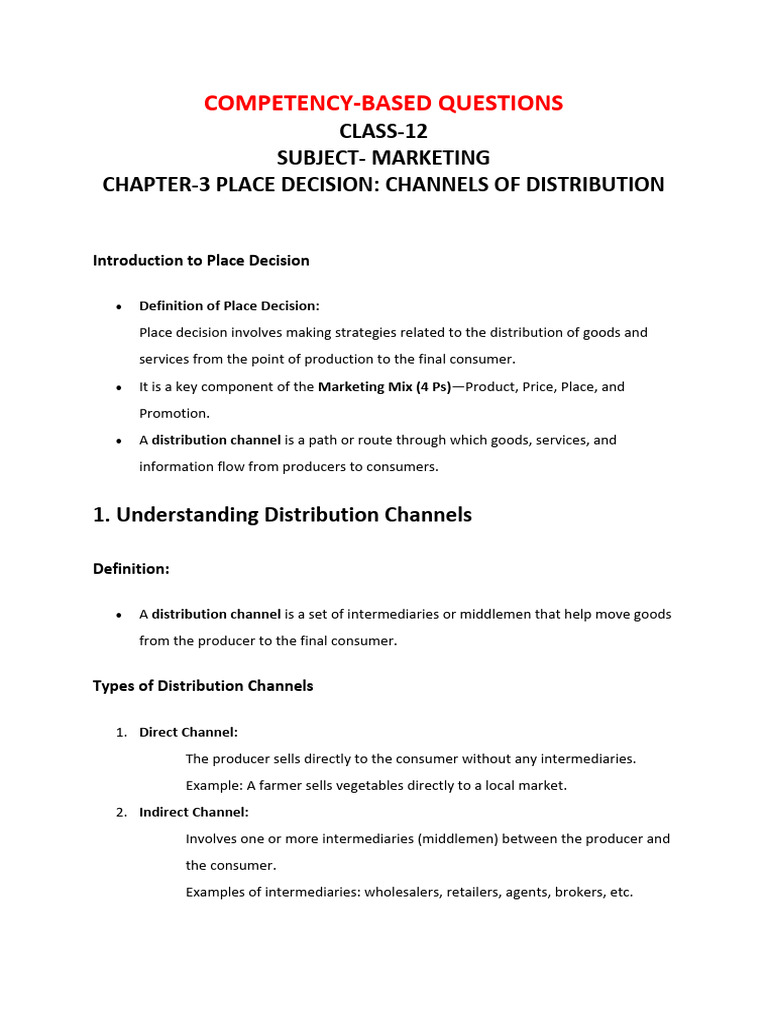 812 Class 12 Notes Marketing Chap 3 (2024-25) | PDF | Logistics | Business
