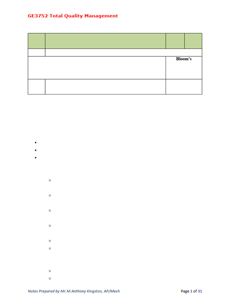 TQM Lecture Notes Unit 4 | PDF | Reliability Engineering | Quality ...