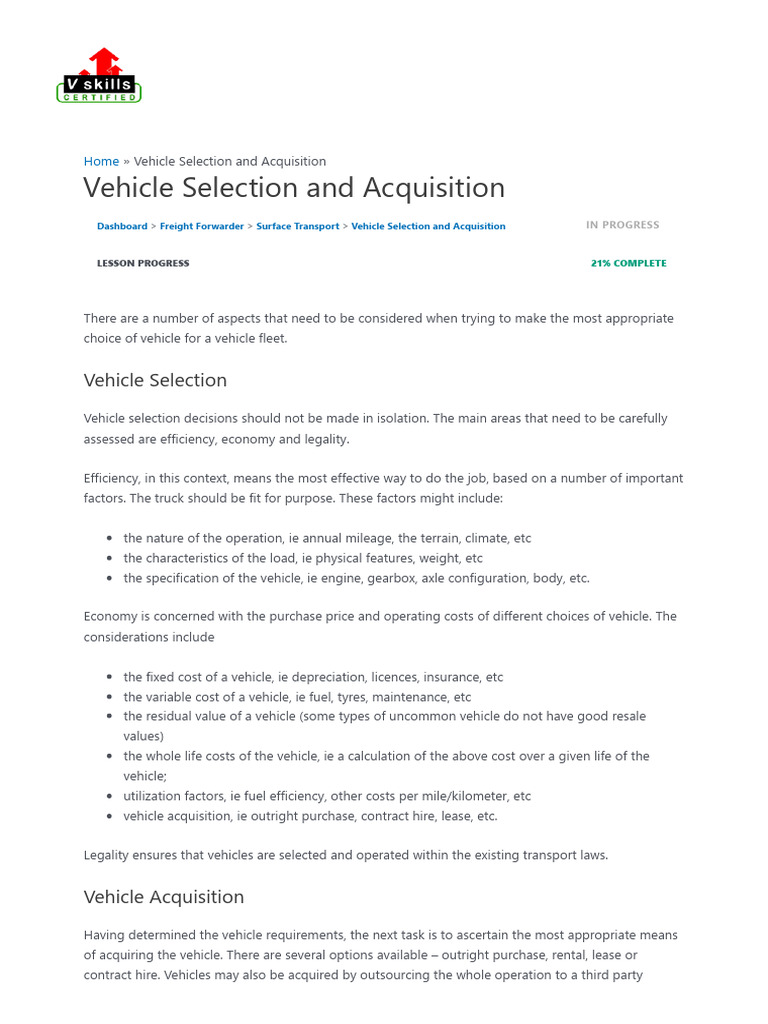 Vehicle Selection and Acquisition – | PDF