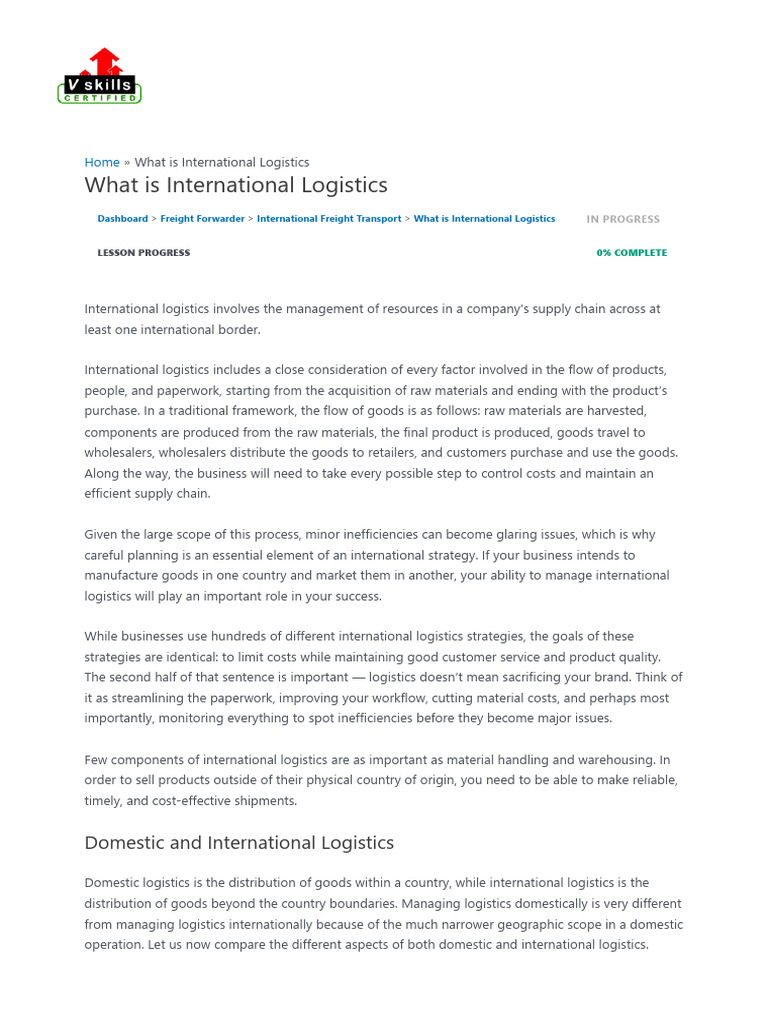 What Is International Logistics | PDF | Logistics | Supply Chain