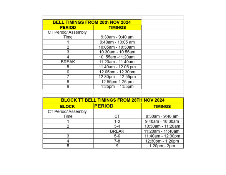 Bell Timings From 28TH Nov 2024 | PDF