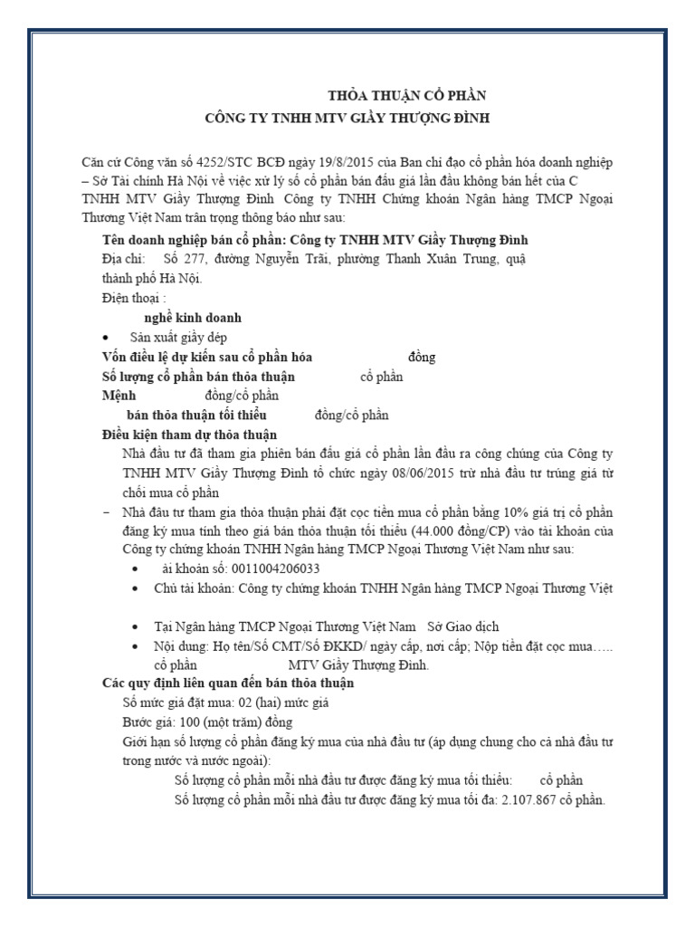 Thong bao ban thoa thuan Giầy Thượng Đình | PDF