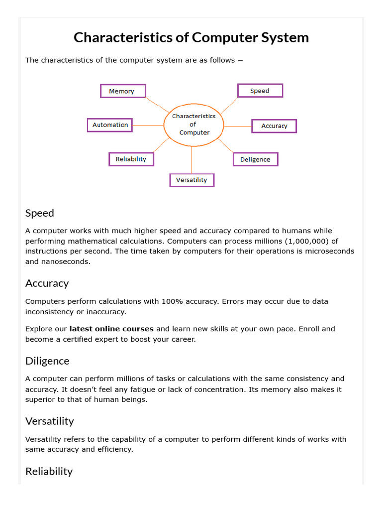 Characteristics of Computer System | PDF