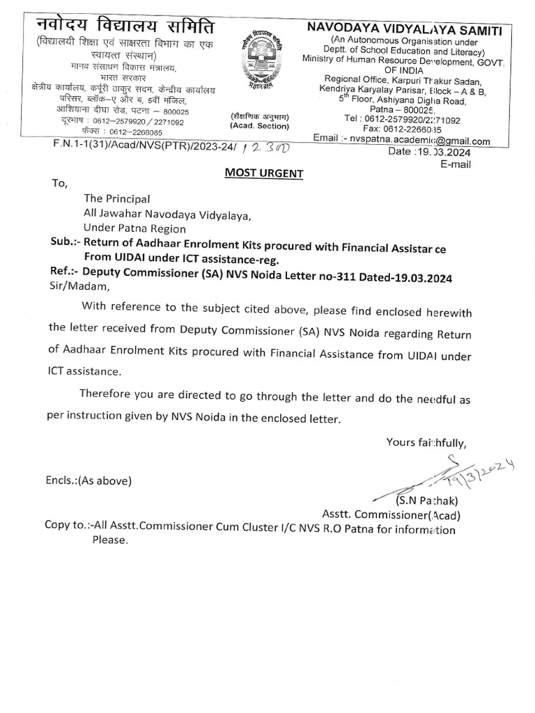 Return of Aadhaar Kits Instructions | PDF
