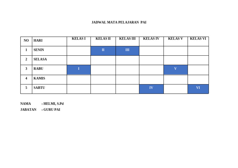 Jadwal Mata Pelajaran Pai | PDF