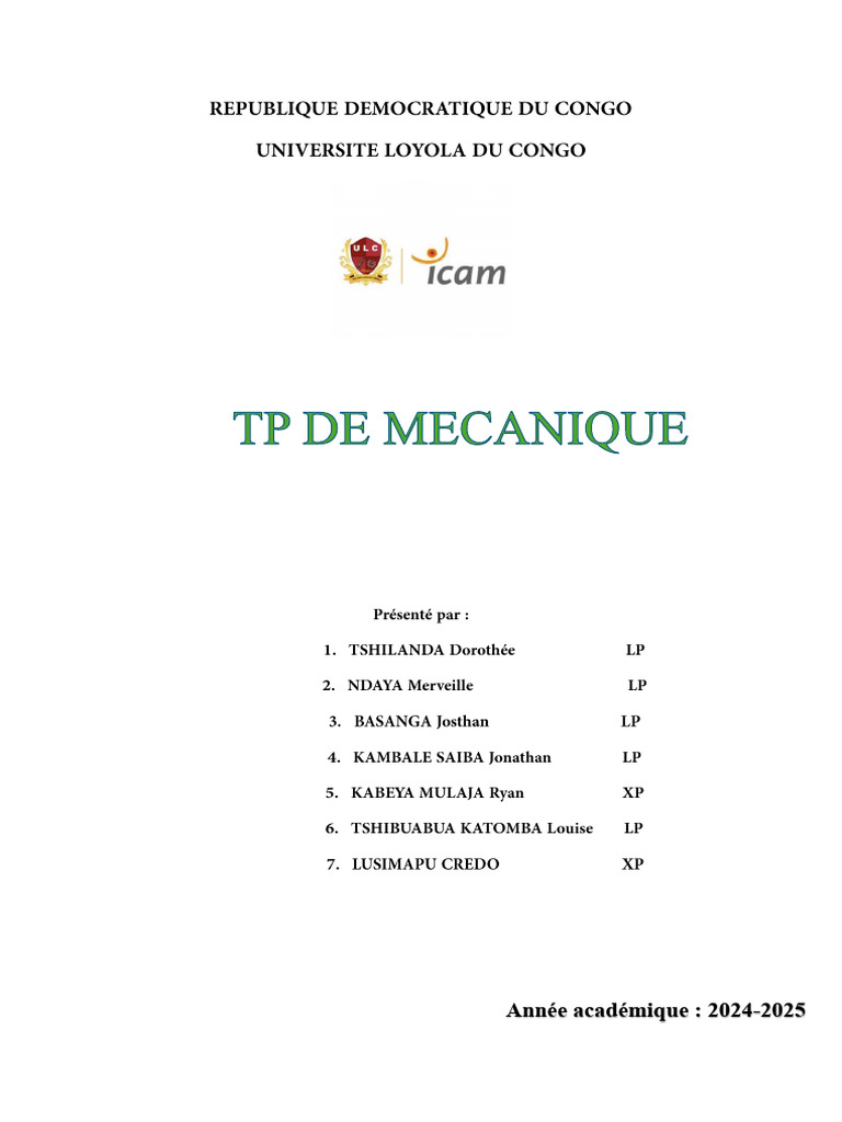 TP de Mecanique Groupe 9 | PDF