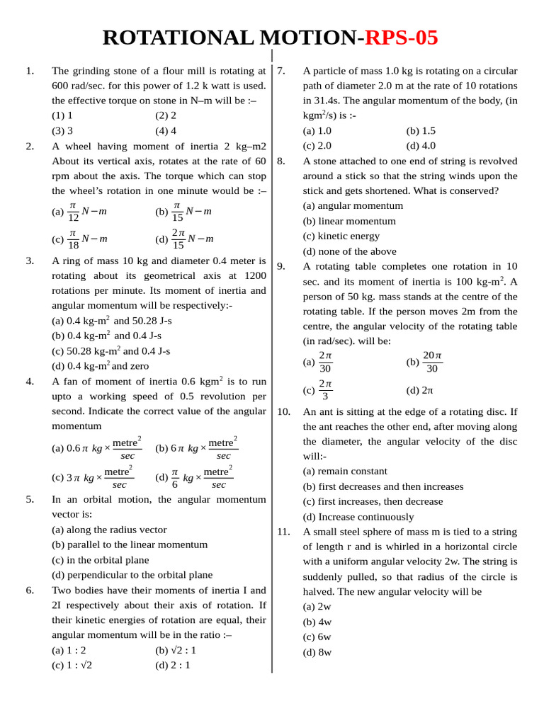 Rotational Motion Problems and Solutions | PDF | Rotation Around A ...