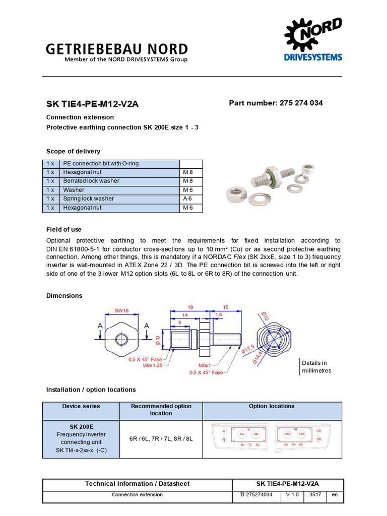 SK TIE4-PE-M12-V2A Connection Extension | PDF | Nut (Hardware) | Components