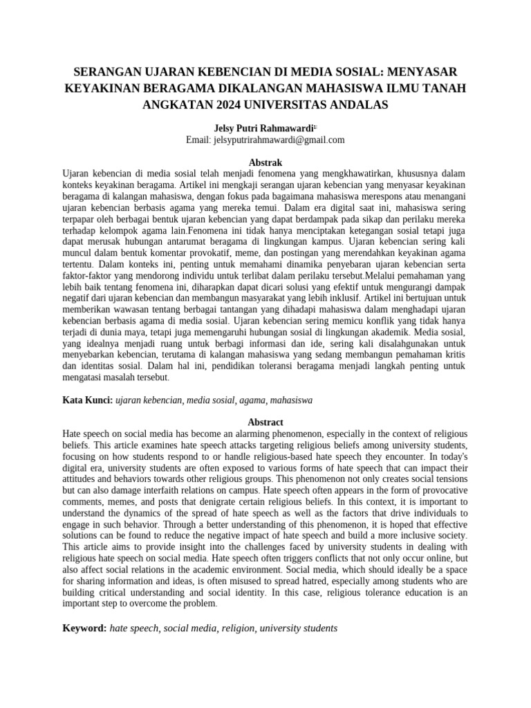 Artikel Serangan Ujaran Kebencian Di Media Sosial: Menyasar Keyakinan Beragama Dikalangan ...