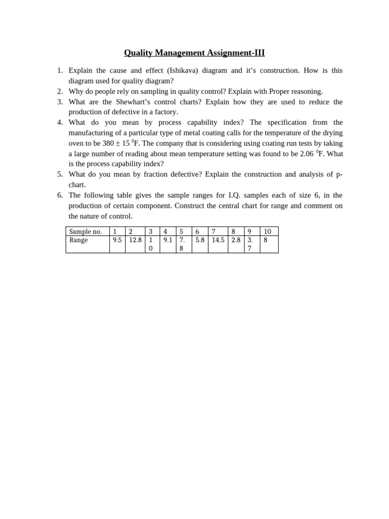 Quality Management Assignment - 3 | PDF